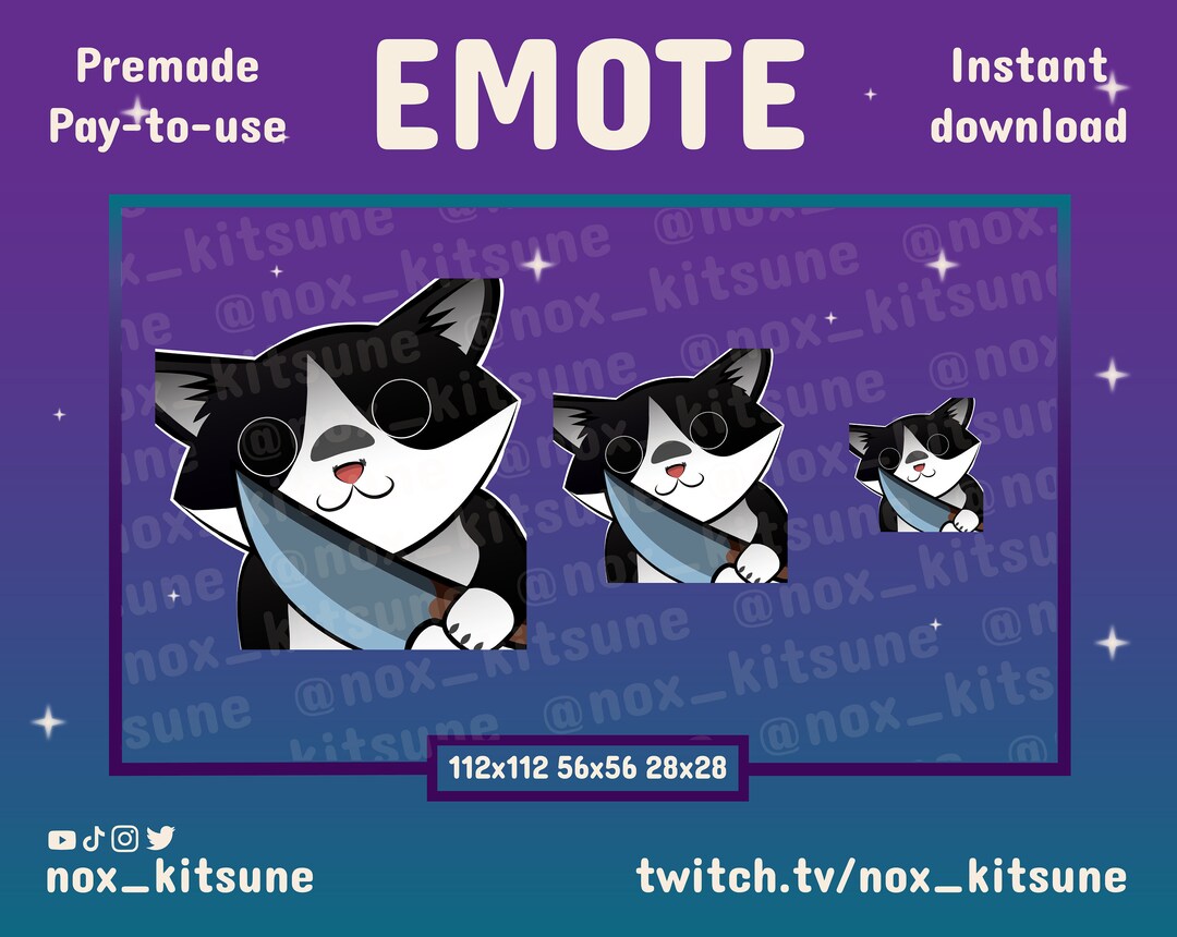 TUXEDO CAT KNIFE Emote Twitch Discord Youtube Streaming Cute 'chef ...