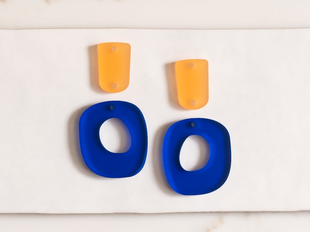 Art Deco Abstract Shape Earring Blanks Cutout, Blue and Orange Dangle ...
