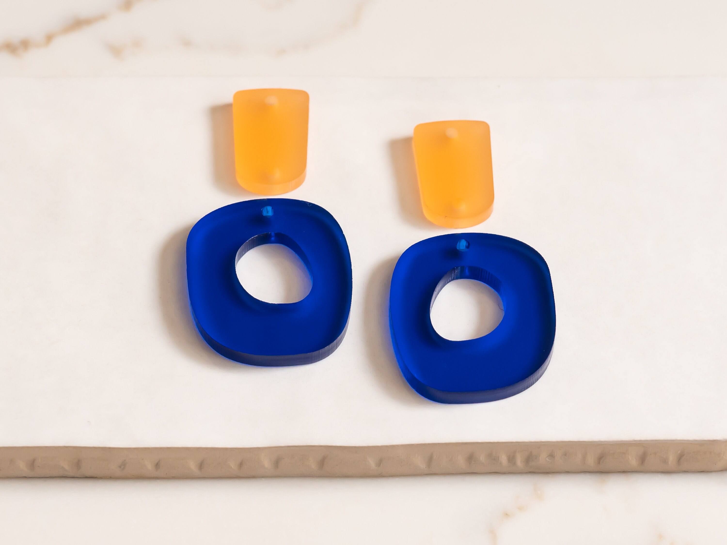 Art Deco Abstract Shape Earring Blanks Cutout, Blue and Orange Dangle ...