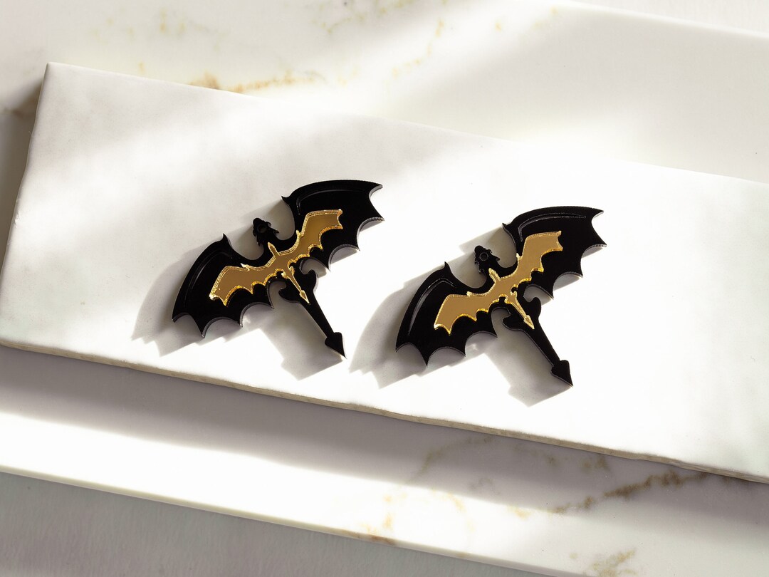 Black and Gold Acrylic Dragons Earring Blank Cutout, Dangle Earring ...