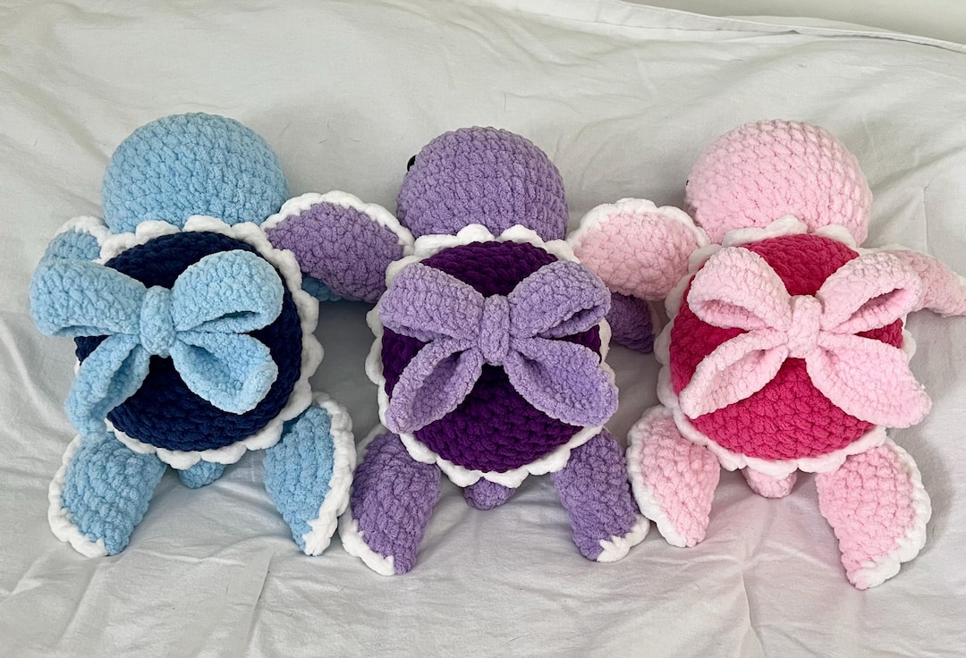 Crochet Turtle Plushie With Bow, Turtle Stuffed Animal, Handmade ...