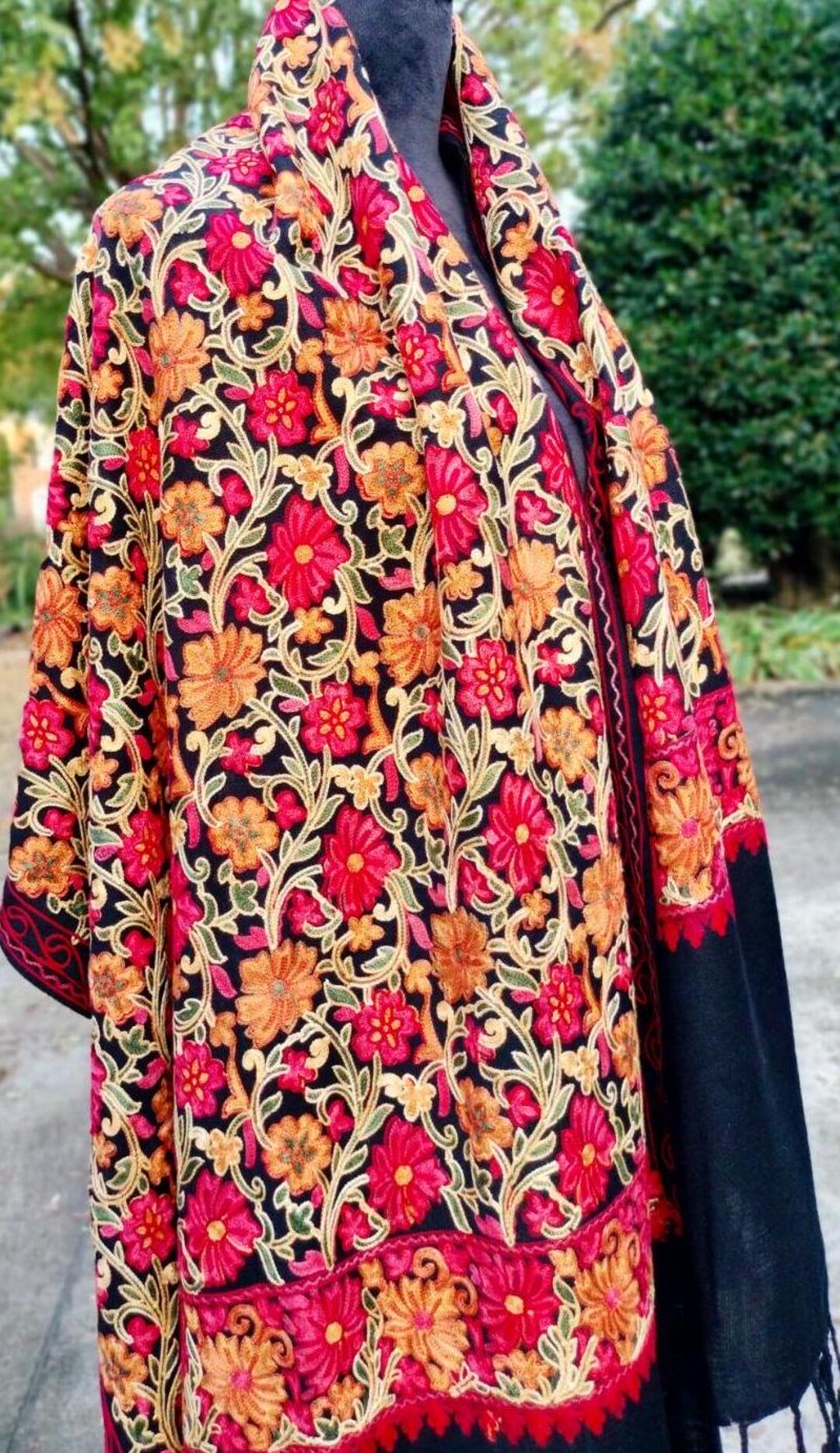 Kashmiri Shawl, Wool Wrap, Gift for Her, Embroidered Wrap, Embroidery ...