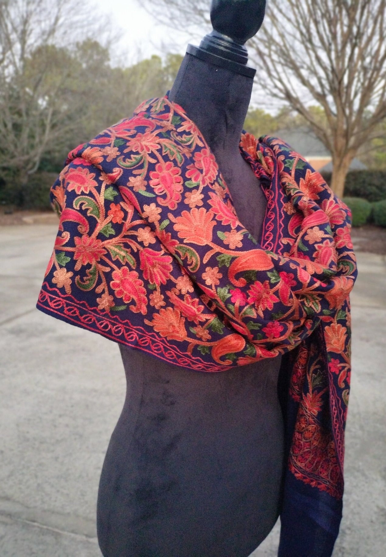 Kashmiri Shawl, Embroidered Wrap, Gift for Her, Wool Wrap, Unique Gift ...