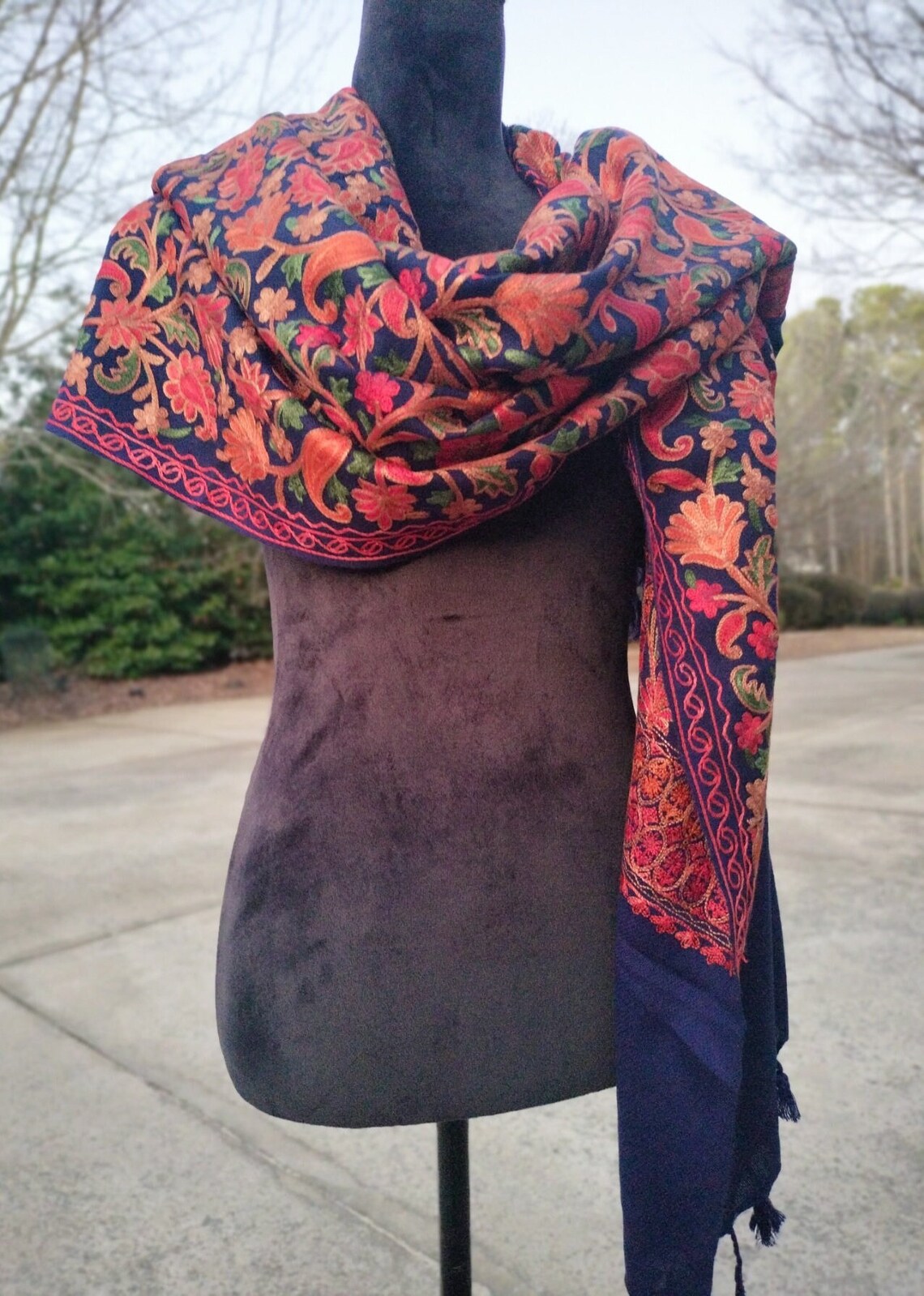 Kashmiri Shawl, Embroidered Wrap, Gift for Her, Wool Wrap, Unique Gift ...
