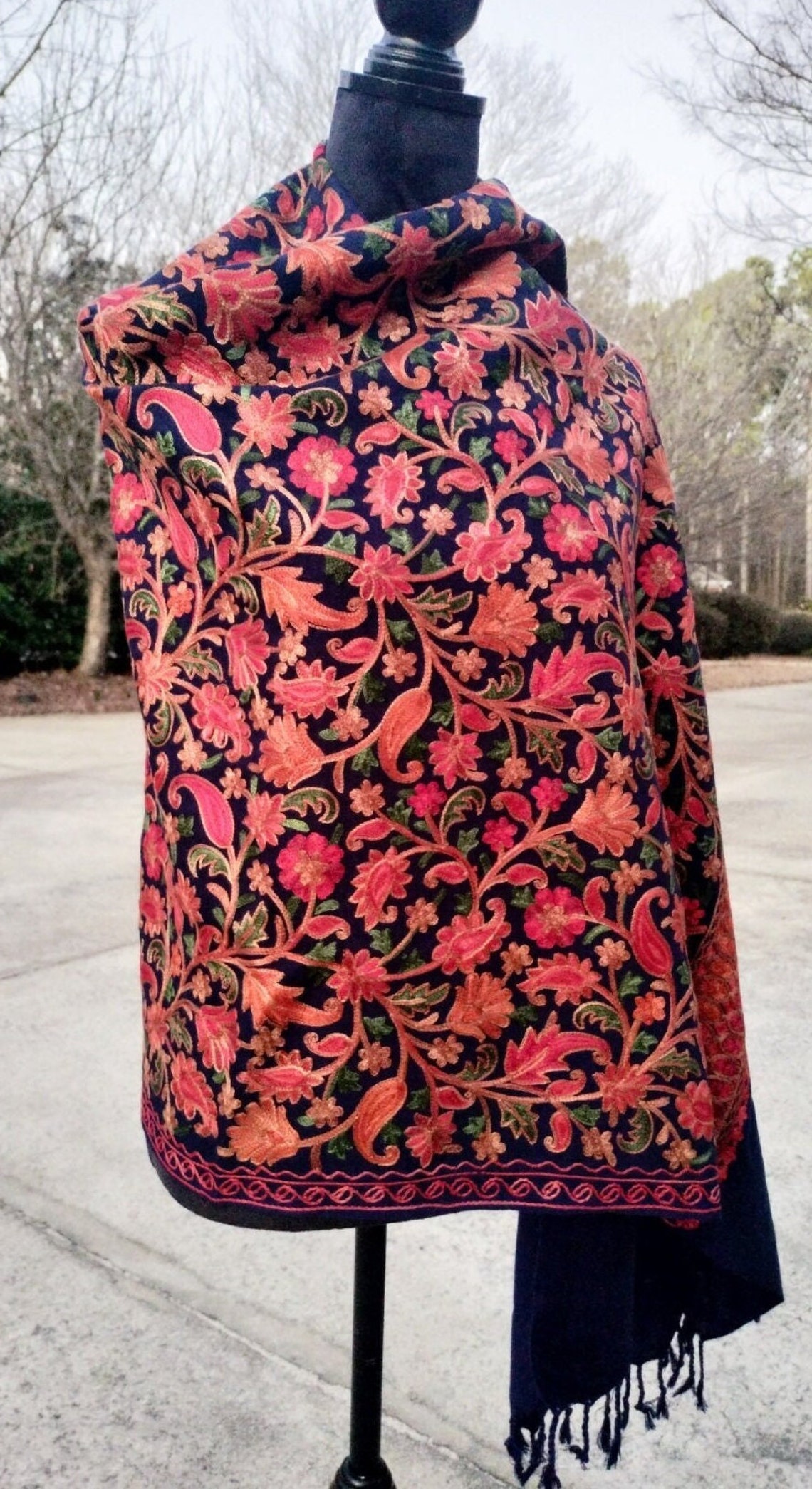 Kashmiri Shawl, Embroidered Wrap, Gift for Her, Wool Wrap, Unique Gift ...