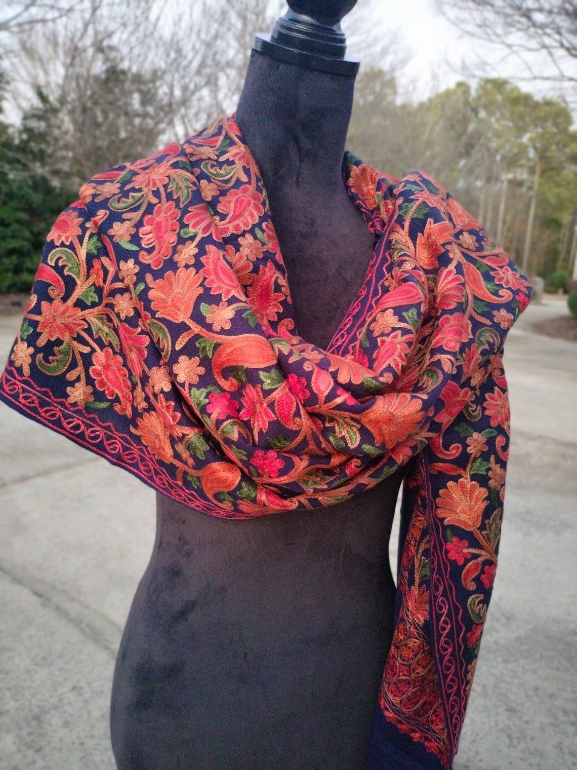 Kashmiri Shawl, Embroidered Wrap, Gift for Her, Wool Wrap, Unique Gift ...