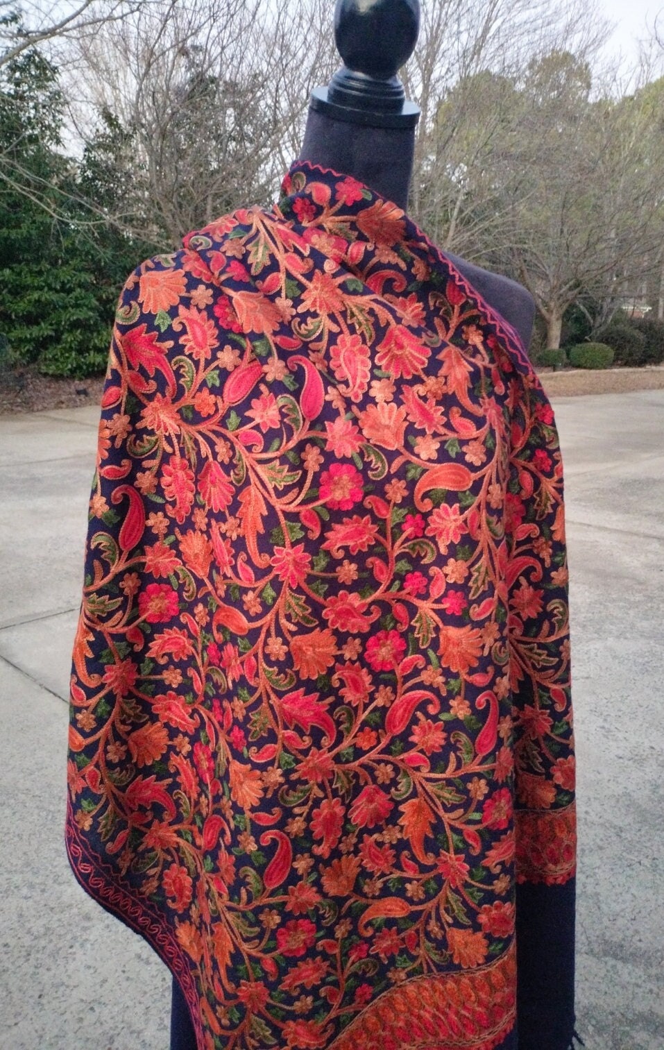 Kashmiri Shawl, Embroidered Wrap, Gift for Her, Wool Wrap, Unique Gift ...