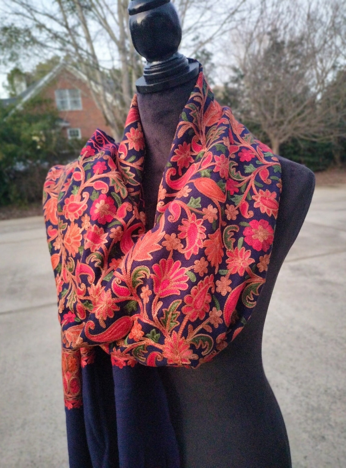 Kashmiri Shawl, Embroidered Wrap, Gift for Her, Wool Wrap, Unique Gift ...