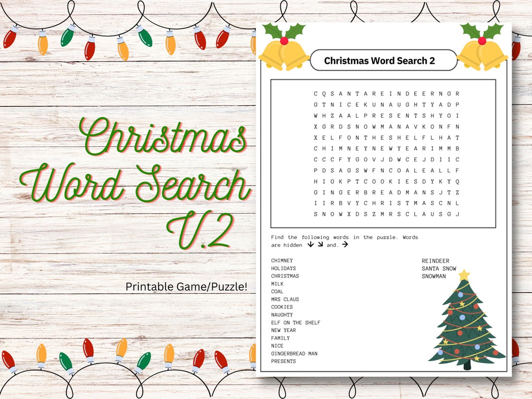 Christmas Word Search Puzzle V2 Party Game, Printable Brain Game ...