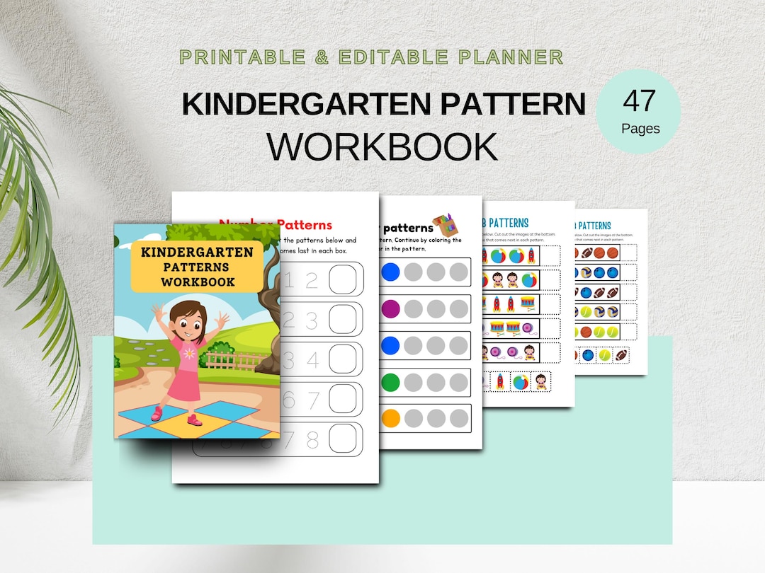 Kindergarten Pattern Workbook | Printable & Editable Canva Template ...