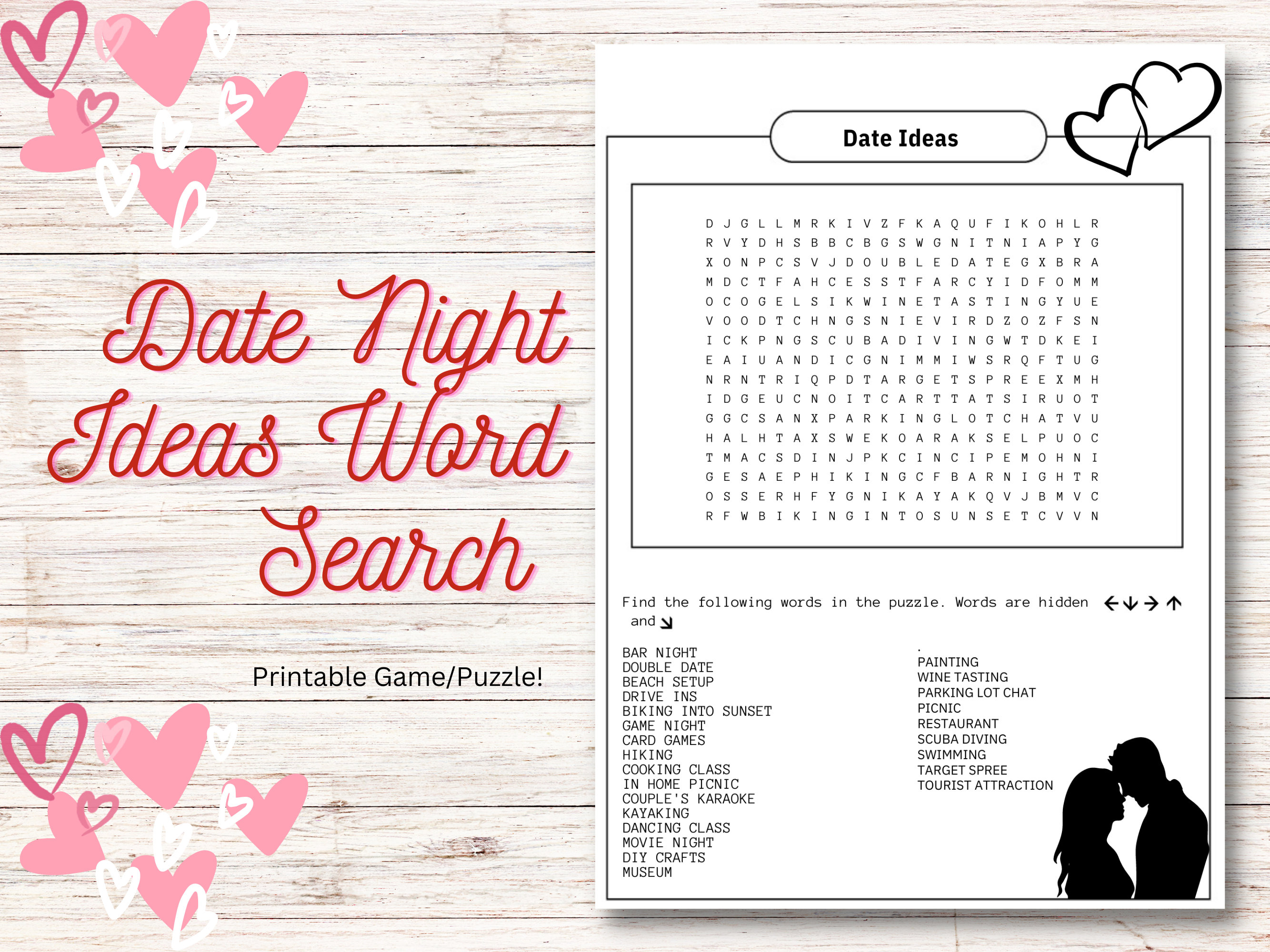 Date Night Ideas Word Search Puzzle Couple Party Game Printable - Etsy