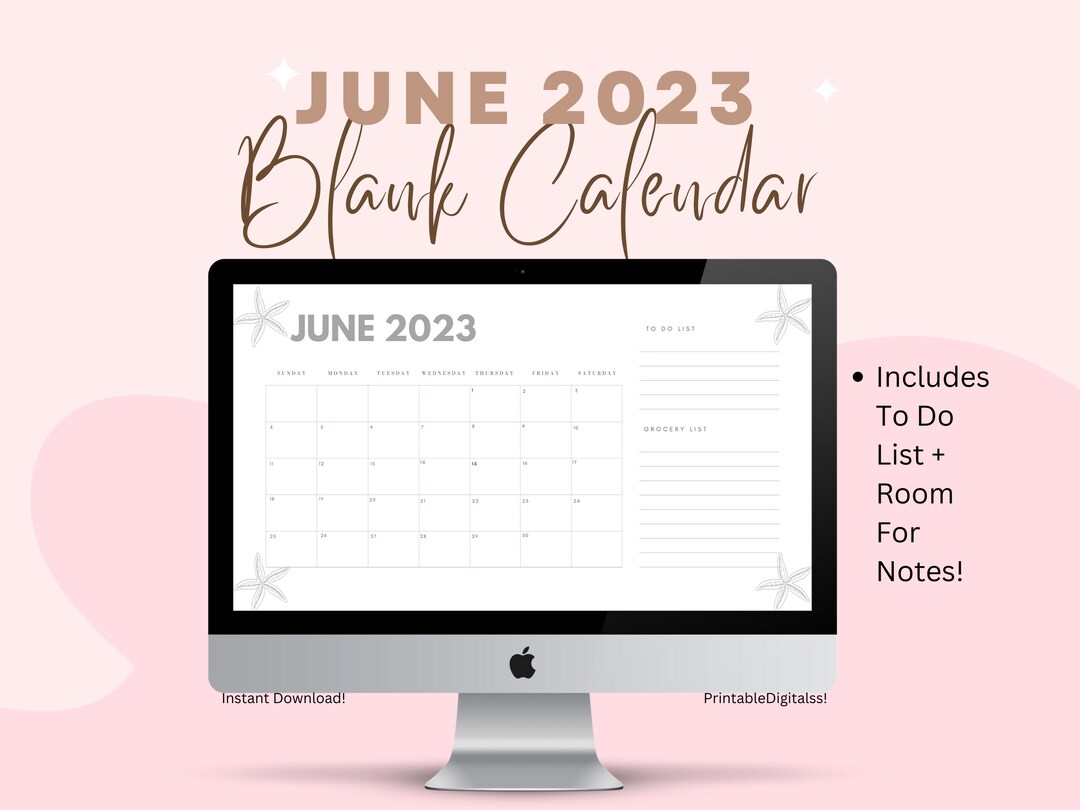 June 2023 Blank Calendar - Printable+fillable - Etsy