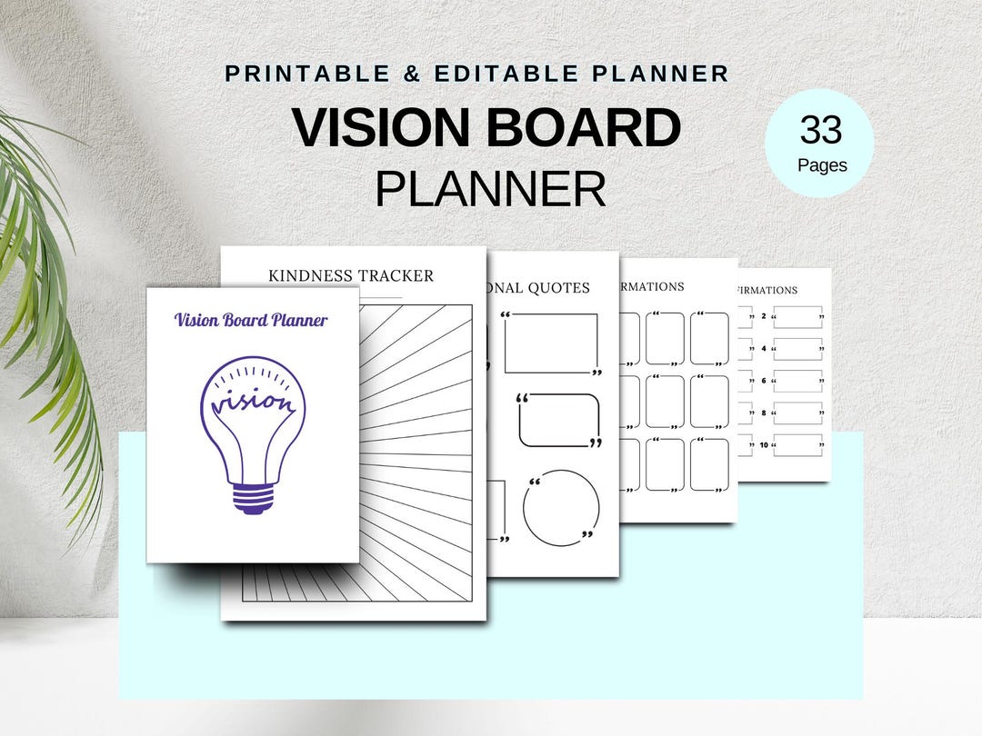 Vision Board Planner | Printable and Editable Canva Template | Goal ...