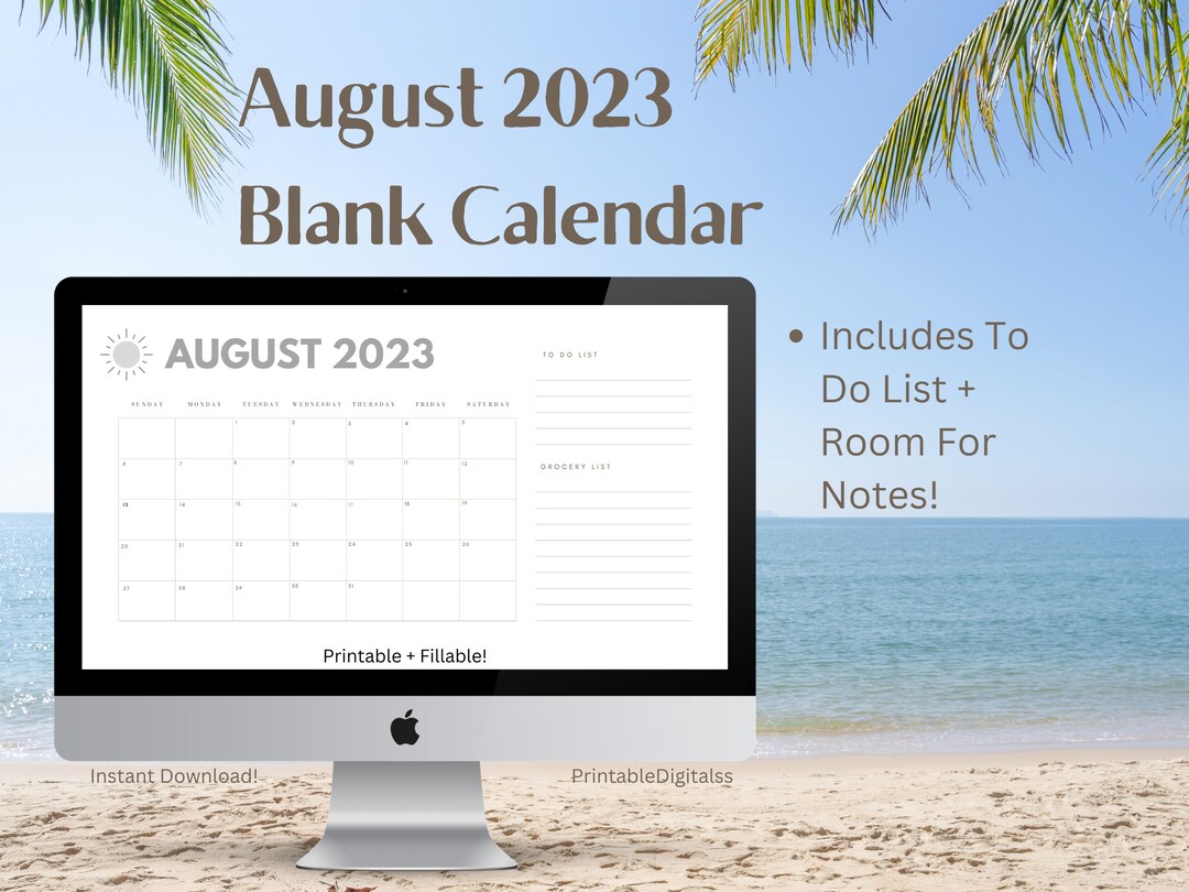 August 2023 Blank Calendar - Printable+fillable - Etsy