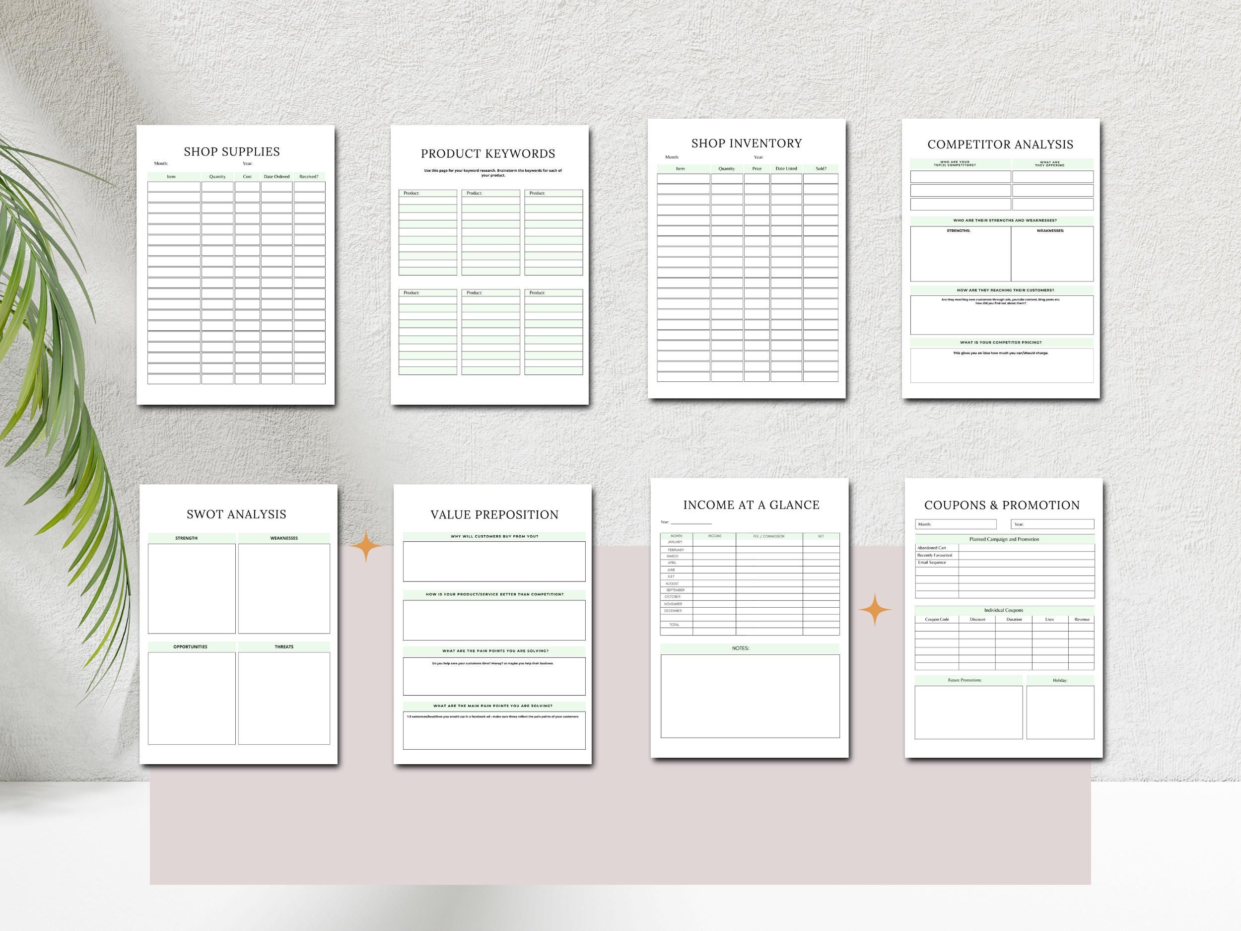 Online Shop Planner | Printable and Editable Canva Template | E ...