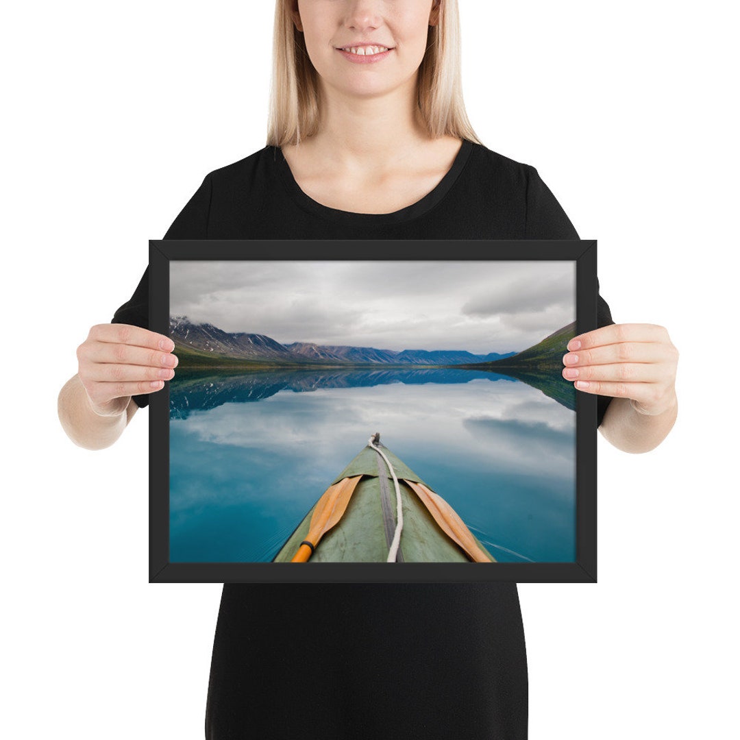 Kayak on Calm Lake Framed Art Print, Travel Poster, Wall Decor, Lake ...