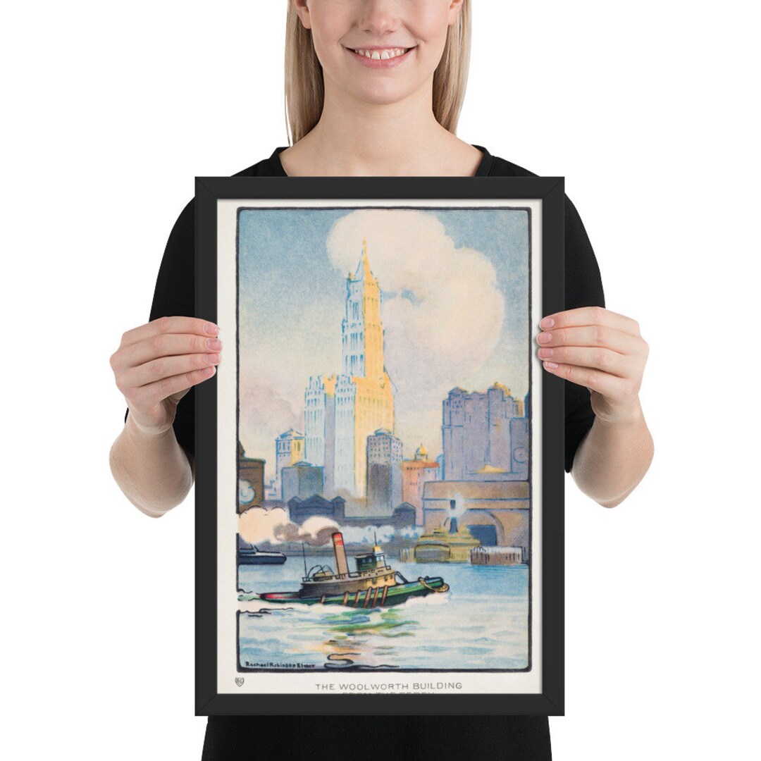 Woolworth Building Ferry Wall Art, New York Cityscape Poster, Framed ...