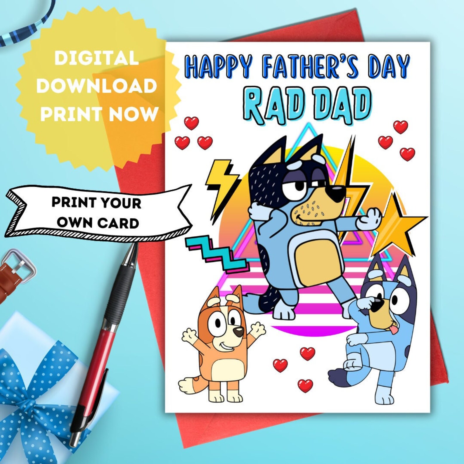 Printable Bluey Fathers Day Card, Bluey Fathers Day Card, Printable ...