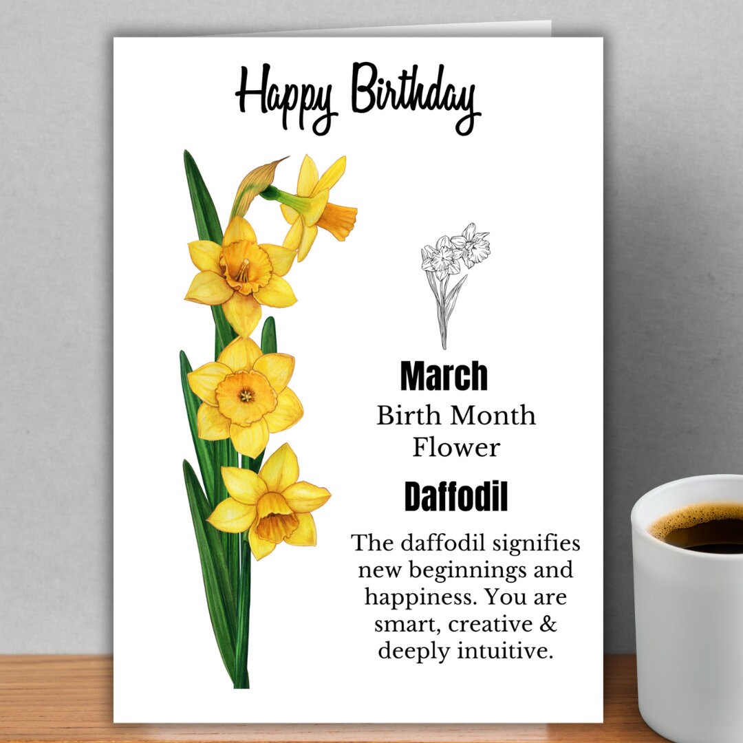 March Birthday Card Birth Flower Card, March Birth Flower Gift, March ...