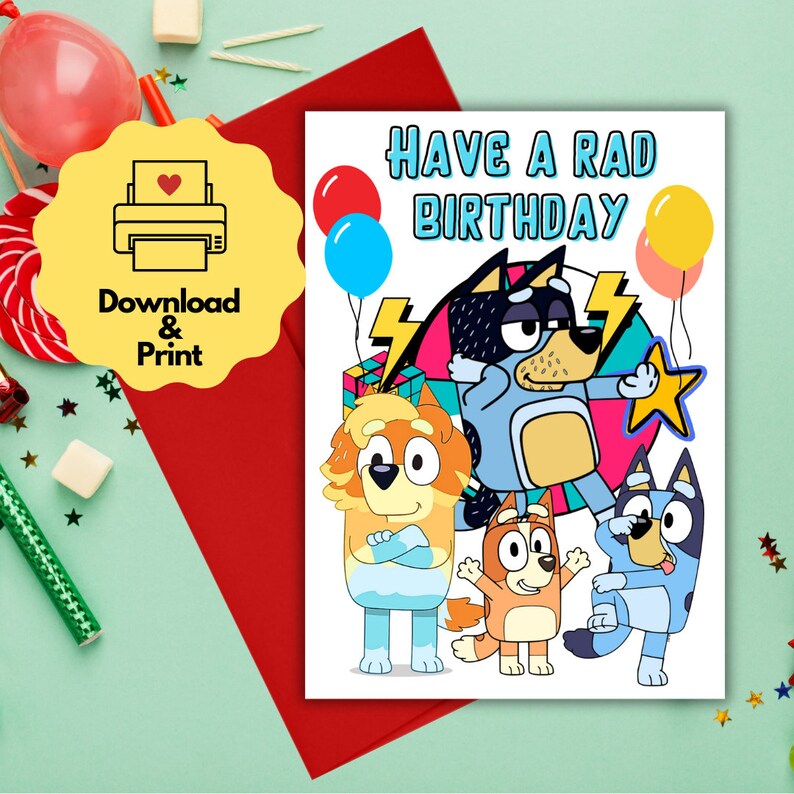 Bluey Birthday Card, Bluey Birthday Card for Son, Daughter, Printable ...