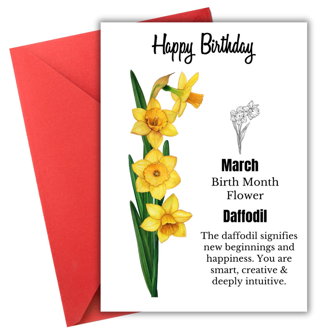 March Birthday Card Birth Flower Card, March Birth Flower Gift, March ...