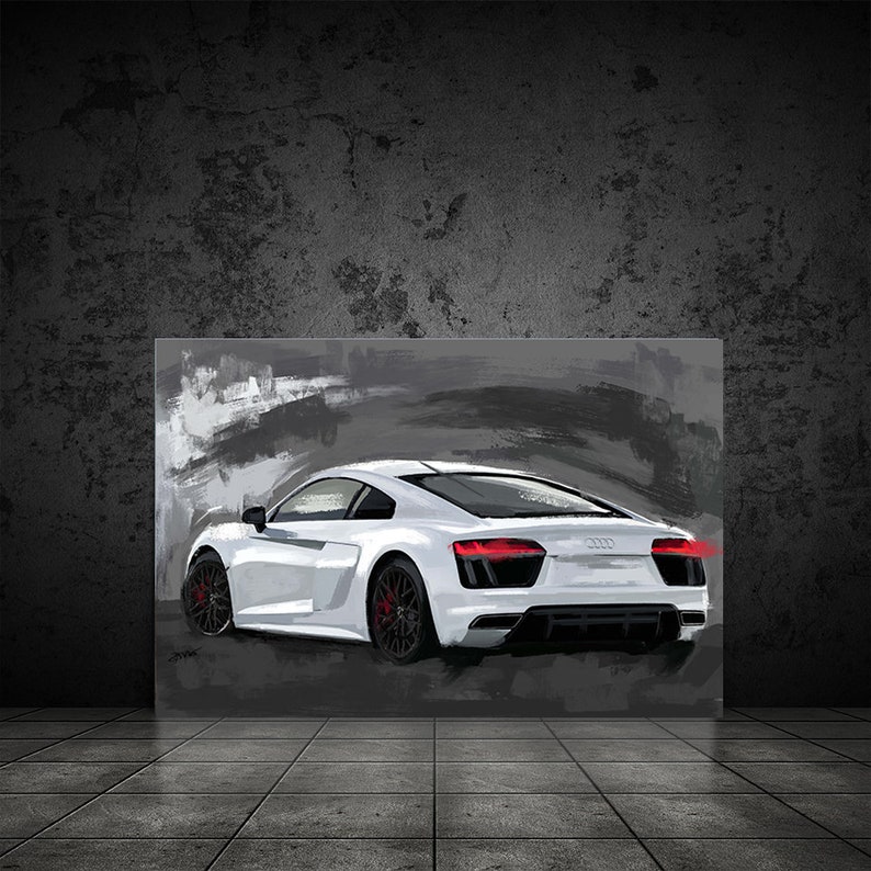 Audi R8 Automotive Art, Audi Car Painting, Car Enthusiast Art, Race Car ...