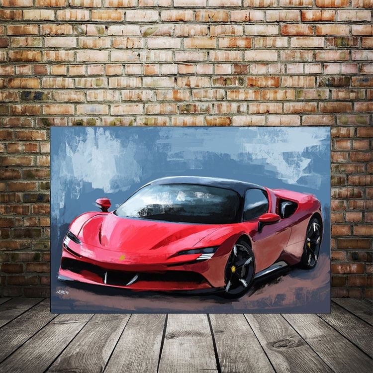 Ferrari SF90 Automotive Painting, Race Car Artwork, Car Enthusiast Art ...