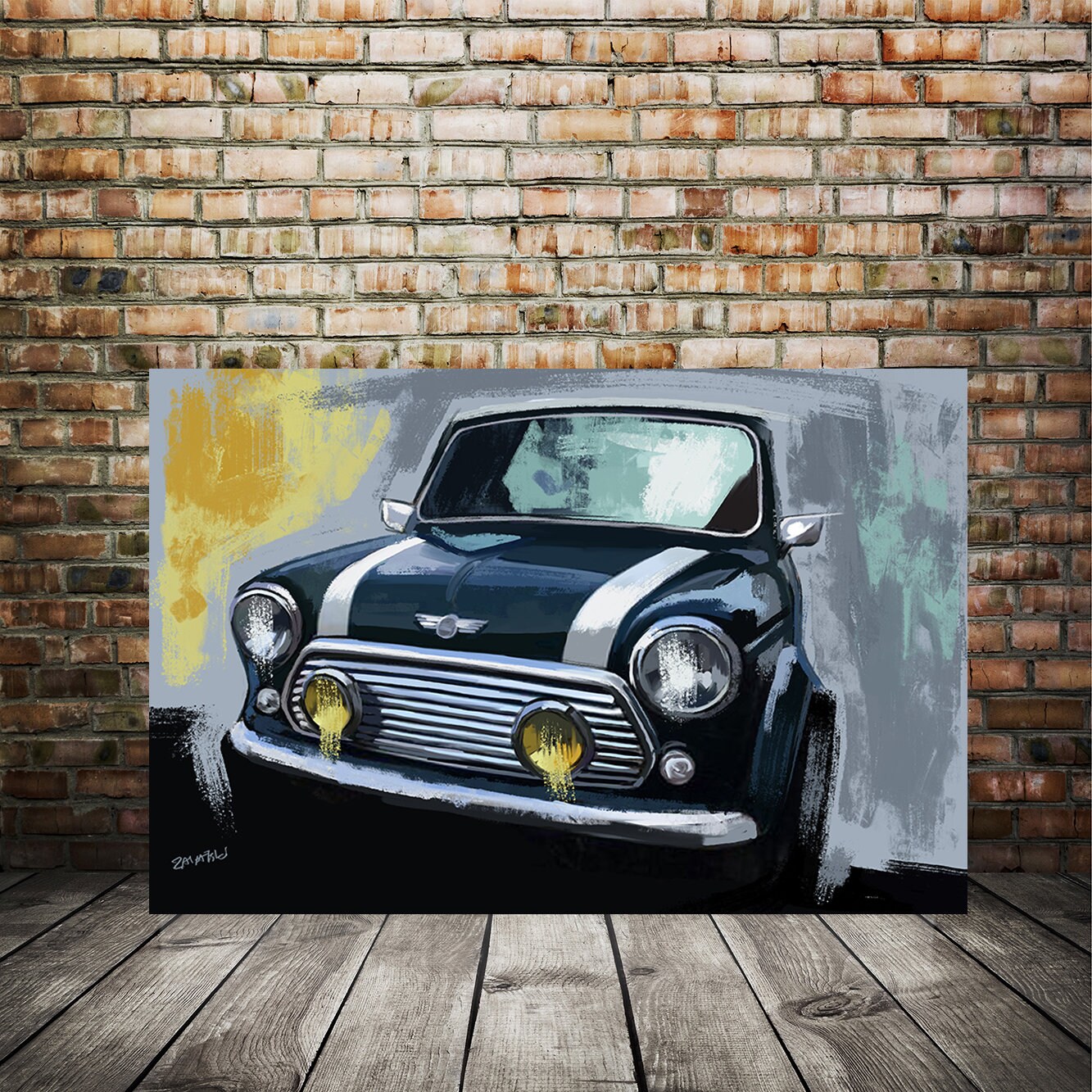 Mini Cooper Car Painting, Car Enthusiast Art, Race Car Art, Man Cave ...
