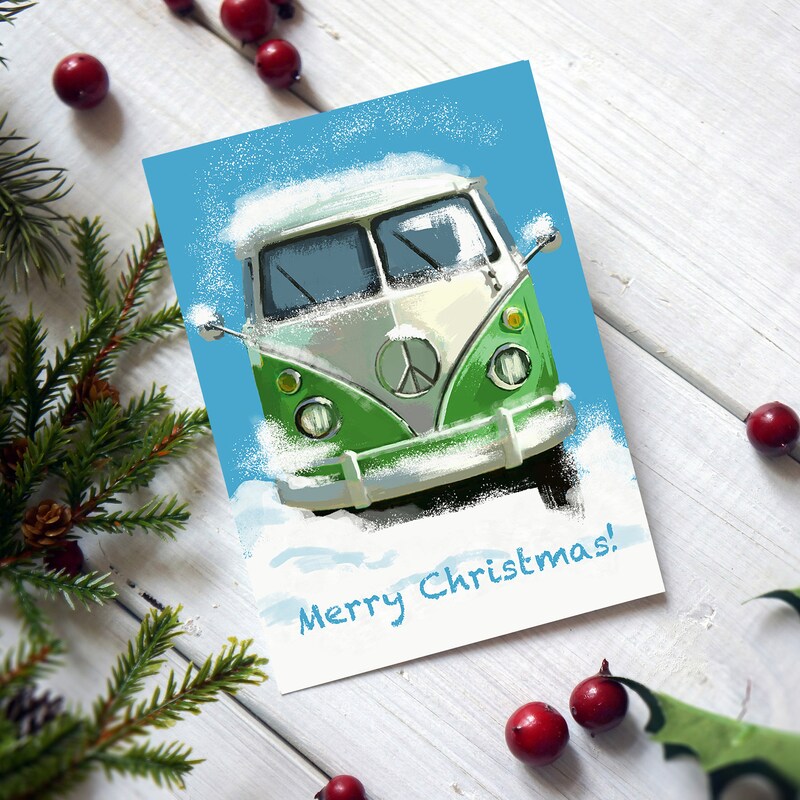 Vw Christmas Card - Etsy