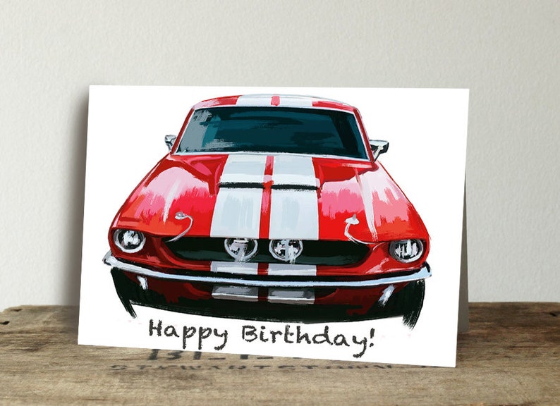 Ford Mustang Birthday Card | Classic Car Greeting Card | Vintage Auto ...