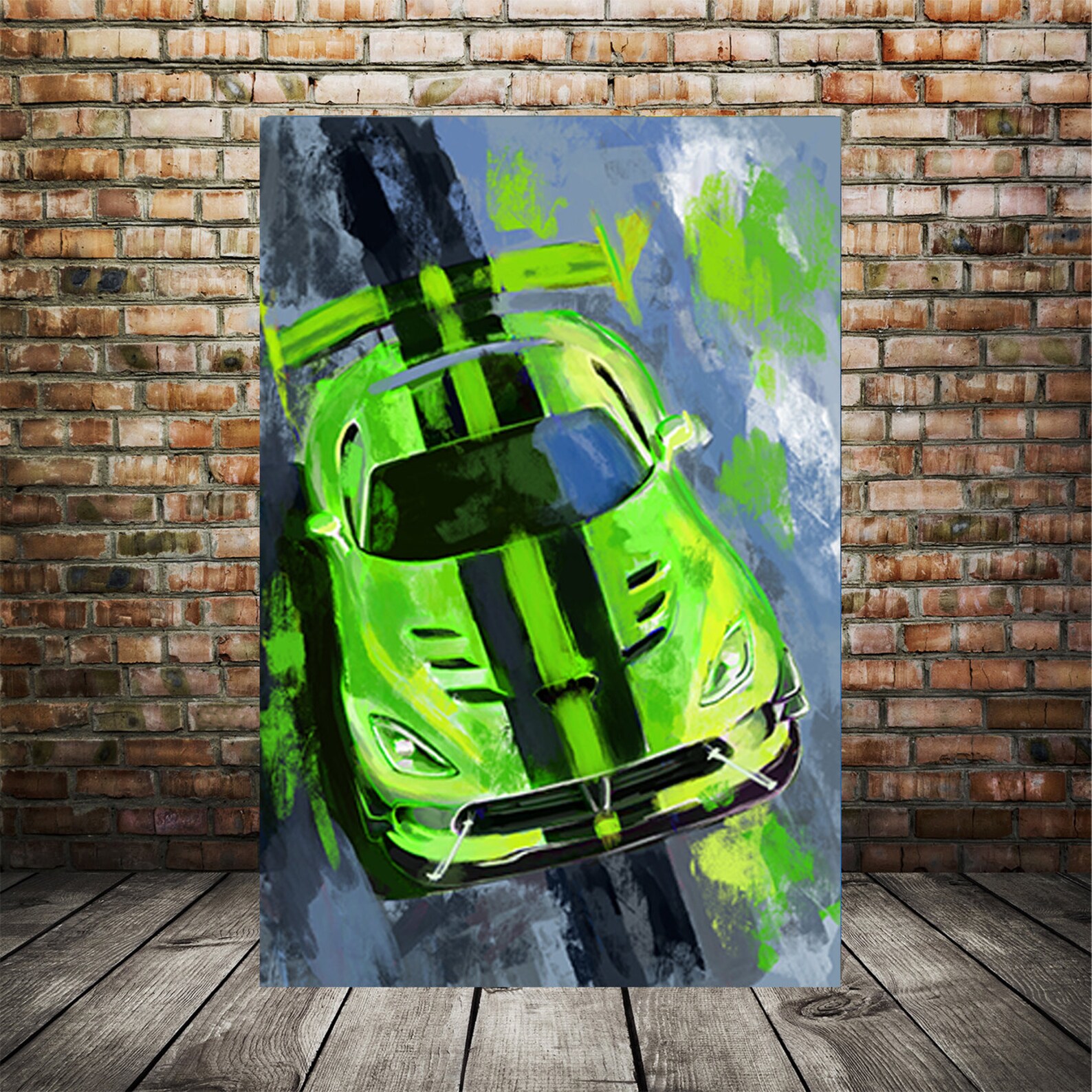 Viper Art Print, Green With Black Stripe, Dodge Artwork, Custom Car ...