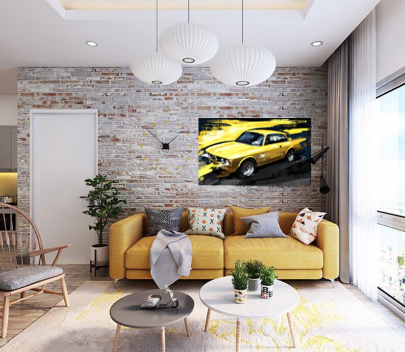 Yellow Car Canvas Art, Automotive Painting, Alfa Romeo GTV Art Print ...