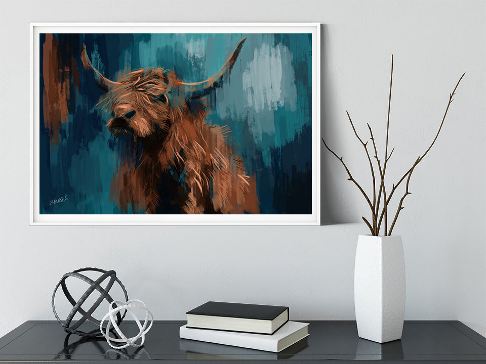 Highland Cow Canvas Print, Cow Canvas Art, Long Horn Cow Print, Modern ...