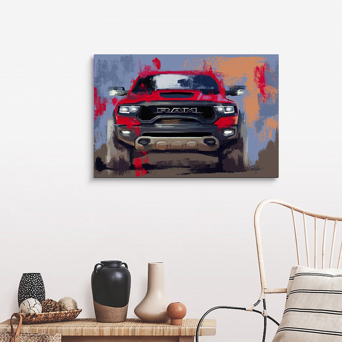 Truck Canvas Painting, RAM Truck Art Print, RAM TRX Automotive Painting ...