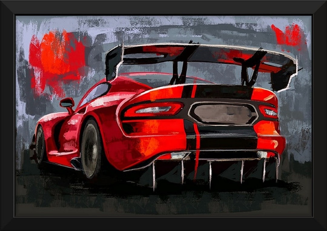 Viper Art Print, Dodge Artwork, Custom Car Painting, Race Car Art, Man ...