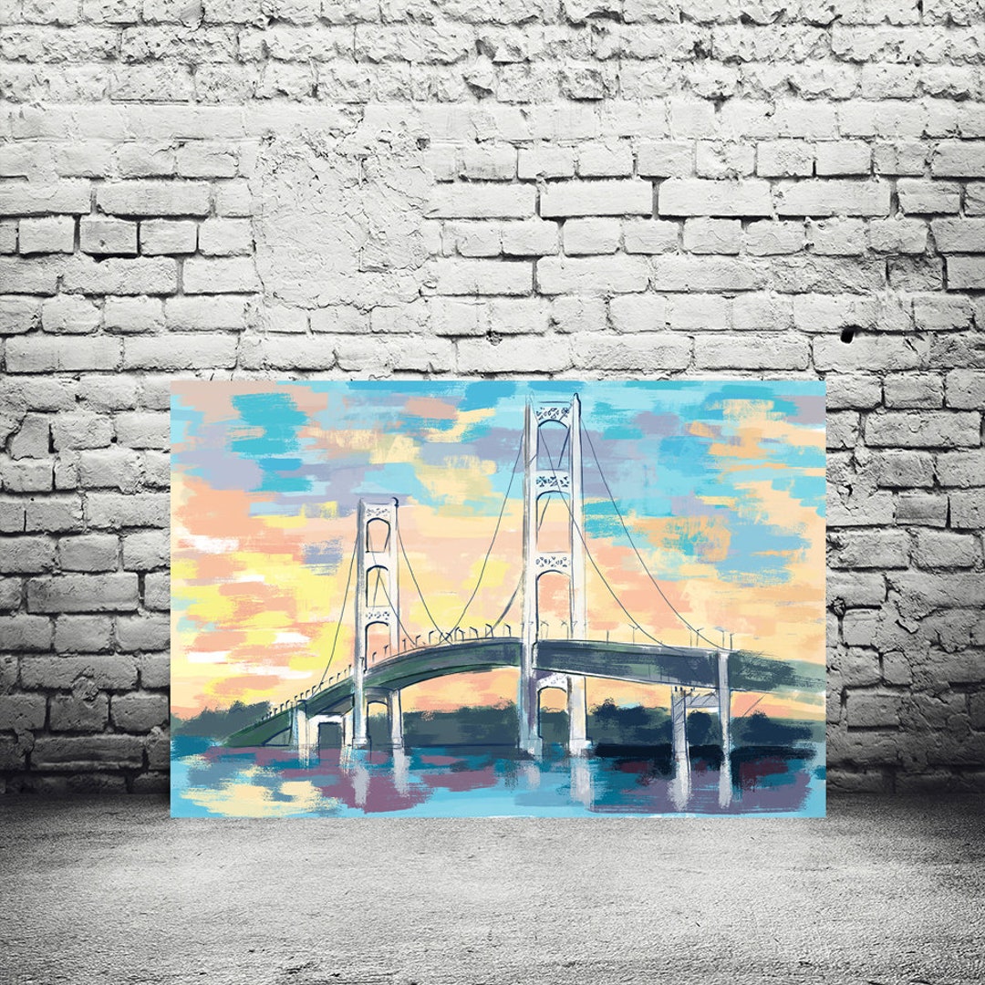 Mackinac Bridge MI, Michigan Canvas Art, Mighty Mack Watercolor ...