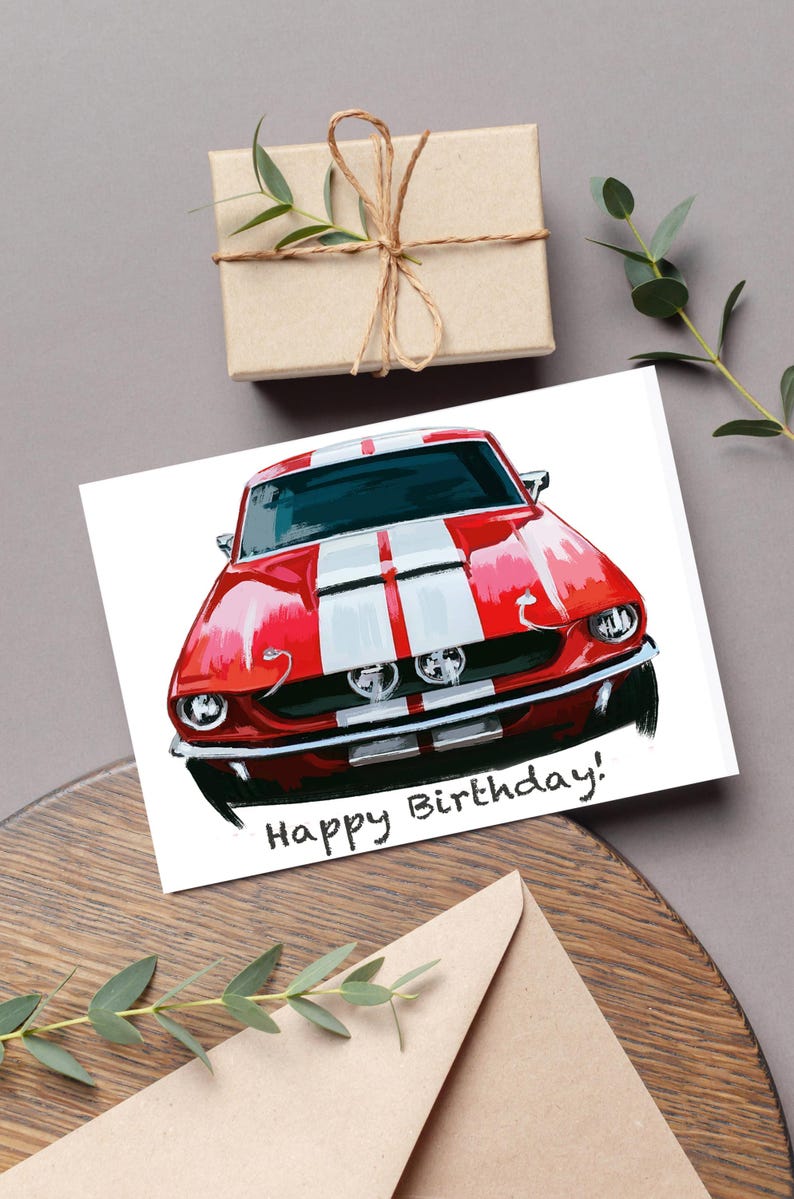 Ford Mustang Birthday Card | Classic Car Greeting Card | Vintage Auto ...