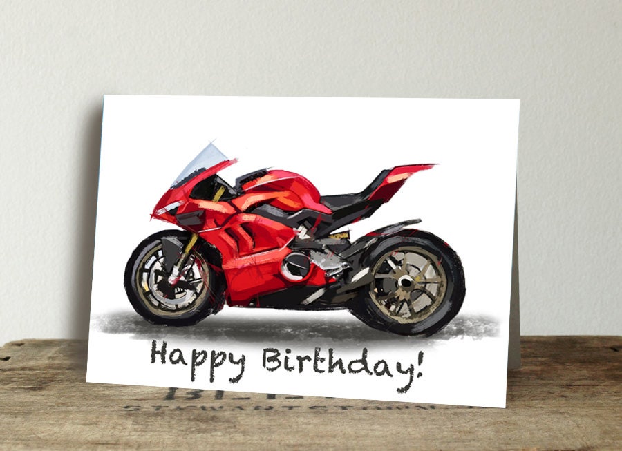 Motorcycle Birthday Card Set, Ducati Art Greeting Cards, Custom Bike ...