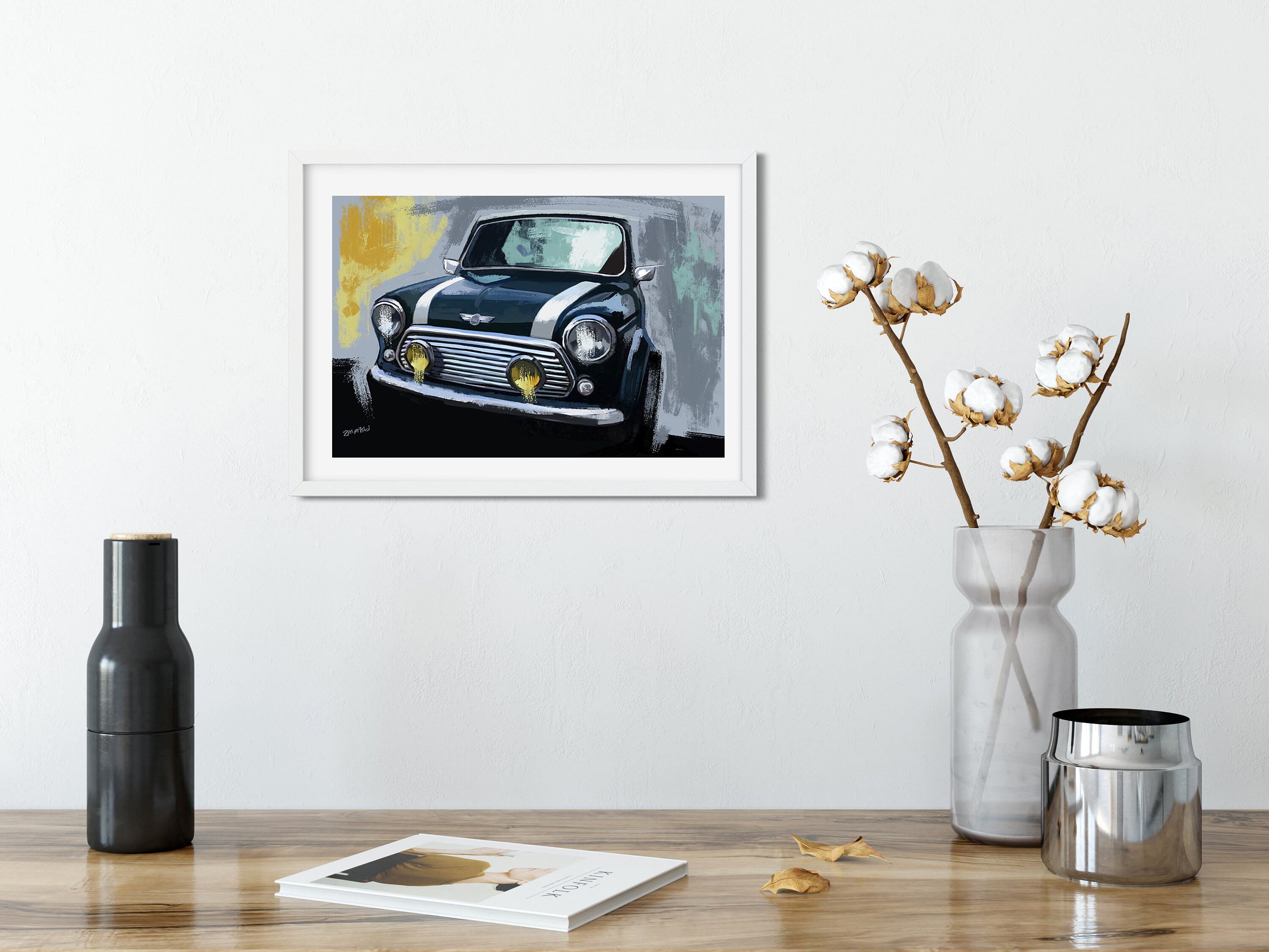 Mini Cooper Car Painting, Car Enthusiast Art, Race Car Art, Man Cave ...