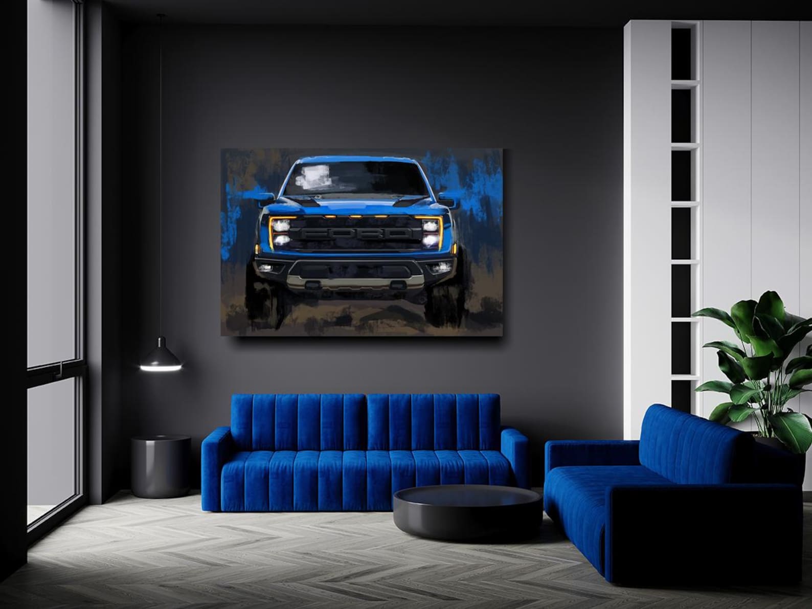 Blue Ford F-150 Raptor Painting | Truck Wall Art Print | Automotive ...