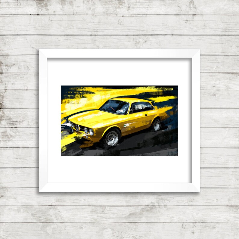 Yellow Car Canvas Art, Automotive Painting, Alfa Romeo GTV Art Print ...