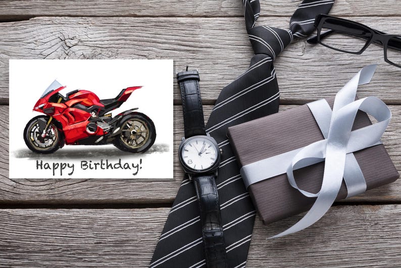 Motorcycle Birthday Card Set, Ducati Art Greeting Cards, Custom Bike ...