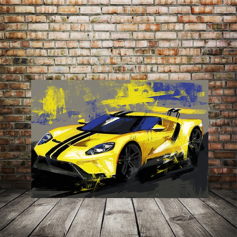 Ford GT40 Yellow Painting | Automotive Art Print & Canvas | GT40 Racing ...