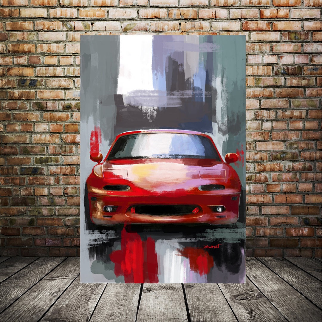 Red Mazda Miata Art Print – MX-5 Canvas Wall Artwork, Sports Car ...