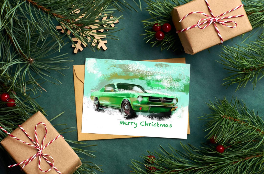Ford Mustang Christmas Cards, Classic Car Holiday Card Set, Vintage ...