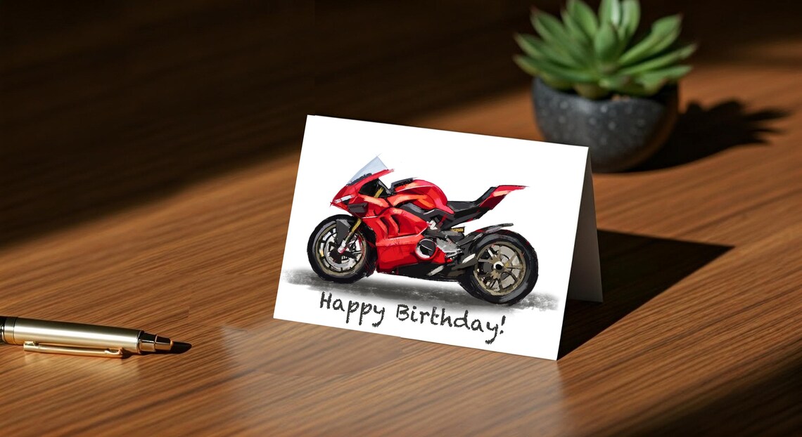 Motorcycle Birthday Card Set, Ducati Art Greeting Cards, Custom Bike ...
