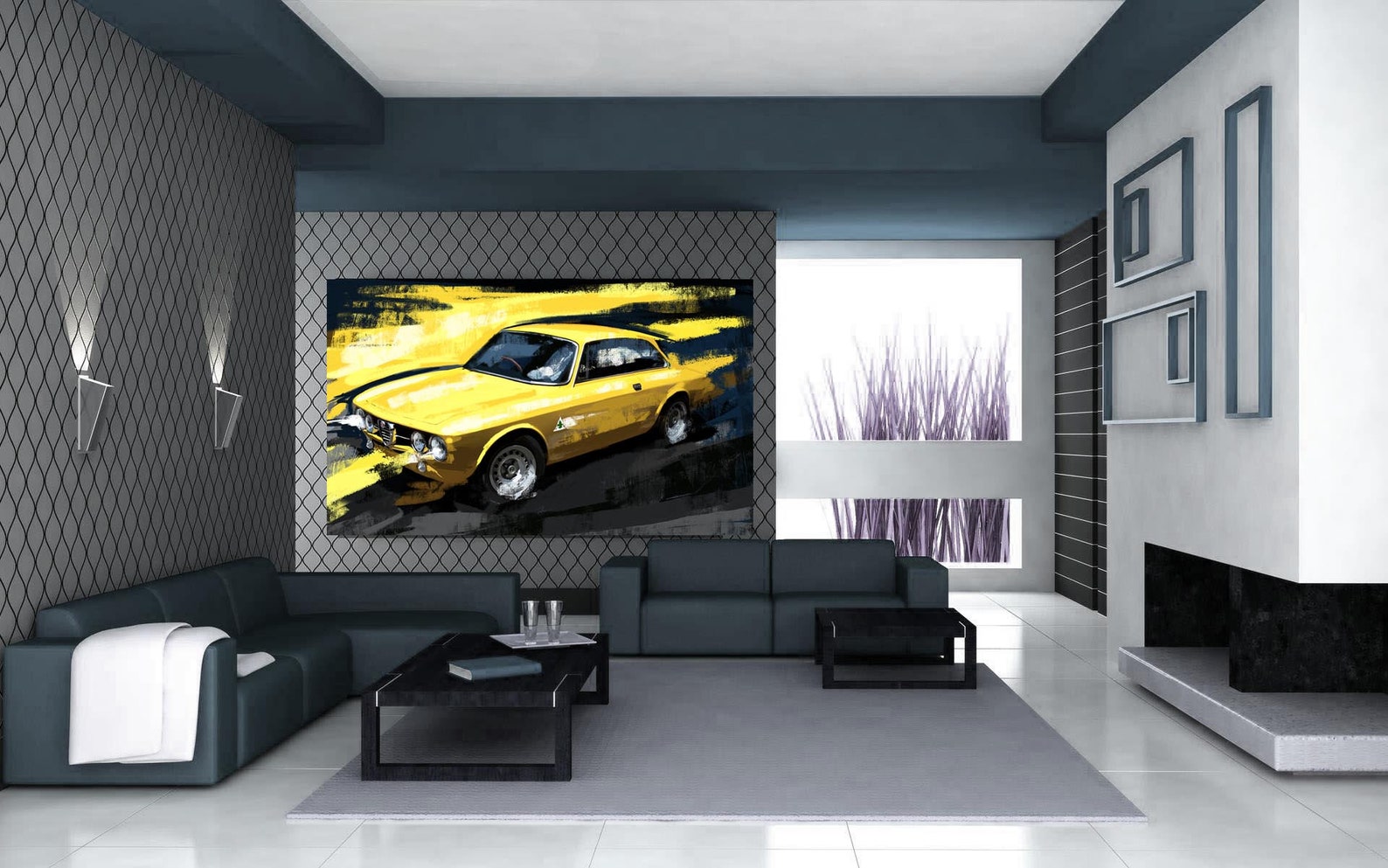 Yellow Car Canvas Art, Automotive Painting, Alfa Romeo GTV Art Print ...