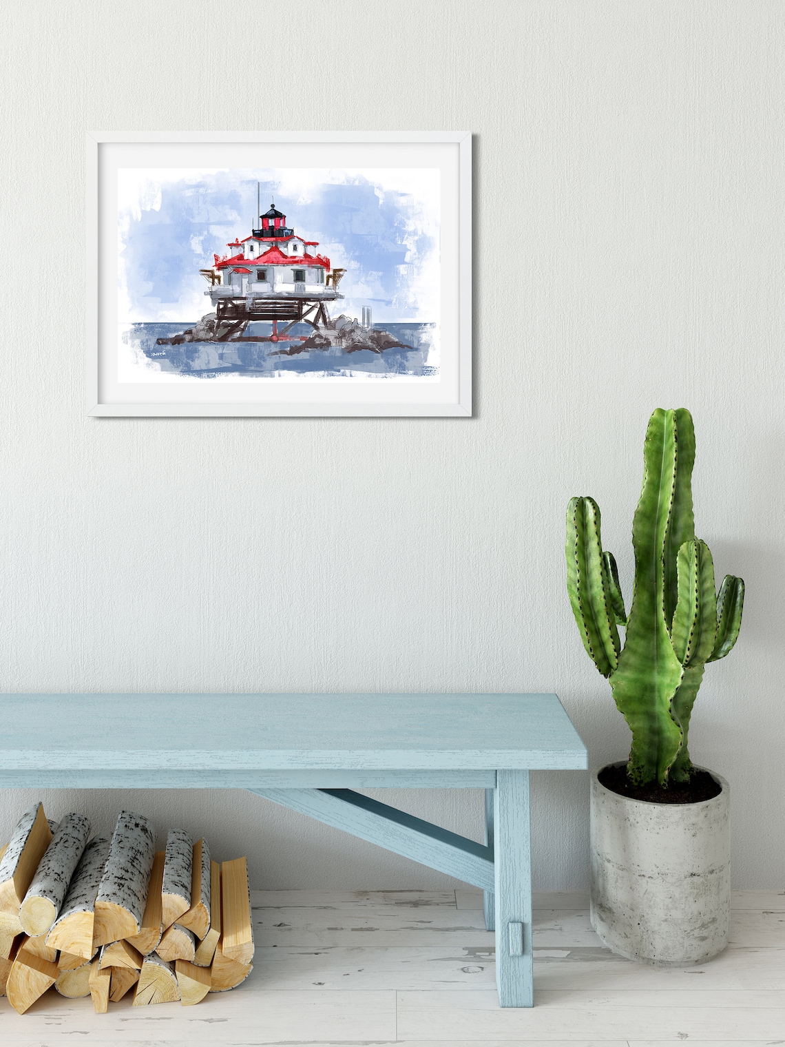 Thomas Point Shoal Lighthouse Watercolor Print | Coastal Wall Art ...