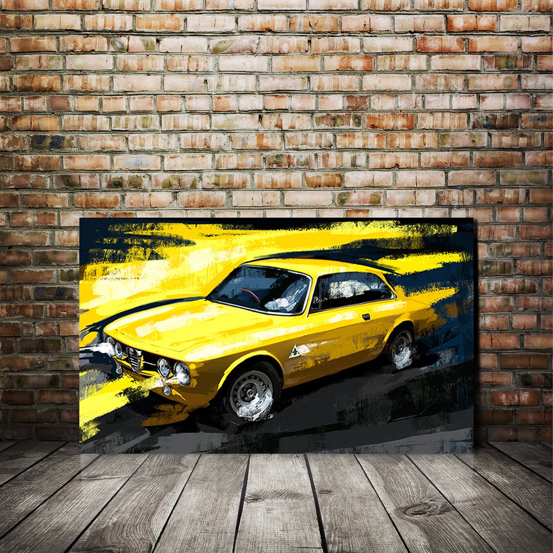 Yellow Car Canvas Art, Automotive Painting, Alfa Romeo GTV Art Print ...