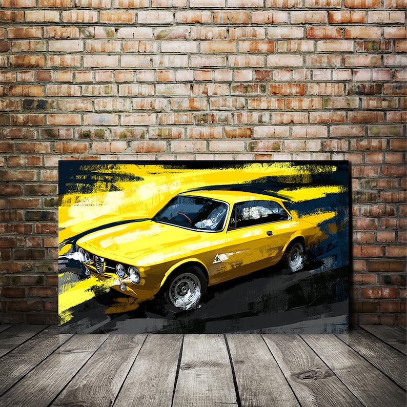 Yellow Car Canvas Art, Automotive Painting, Alfa Romeo GTV Art Print ...